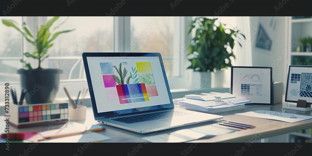 open laptop displaying a branding design in a digital art software ...