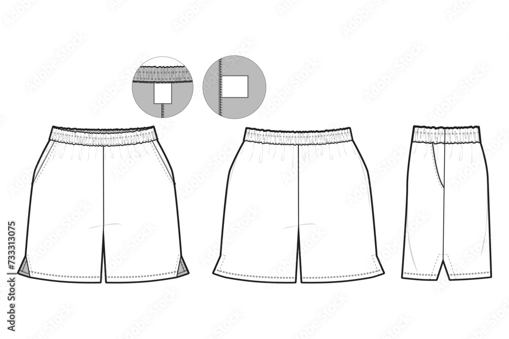 Elastic athletic Shorts Flat Technical Drawing Illustration Blank ...