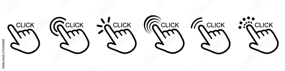 Hand click icon set, cursor set icons, click or press cursor set ...