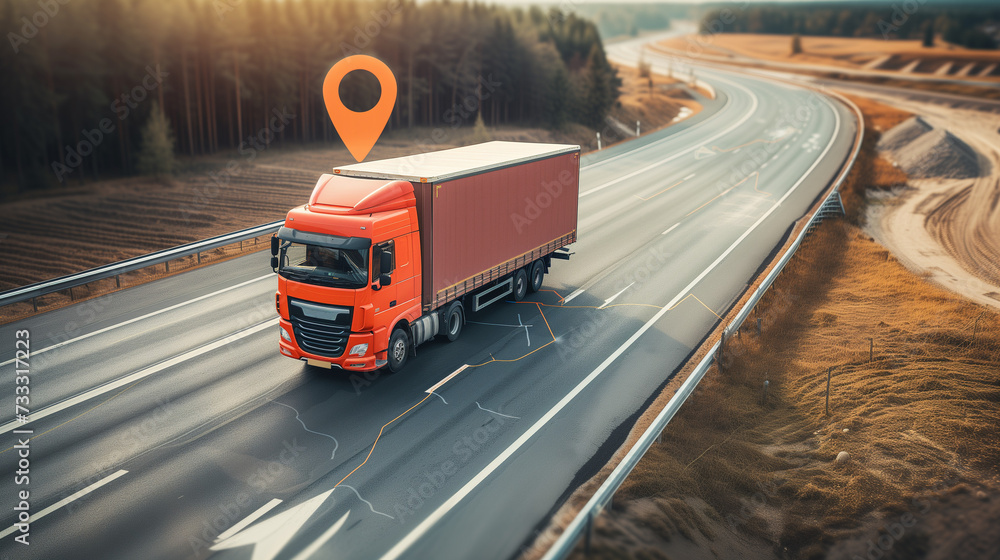 Cargo delivery truck on highway gps map navigation point icon, Fast ...