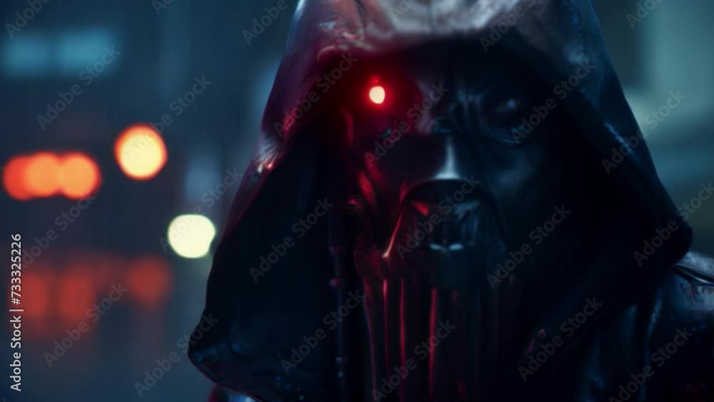 Evil skeleton robot in metal armor. Skull of futuristic evil cyborg in ...