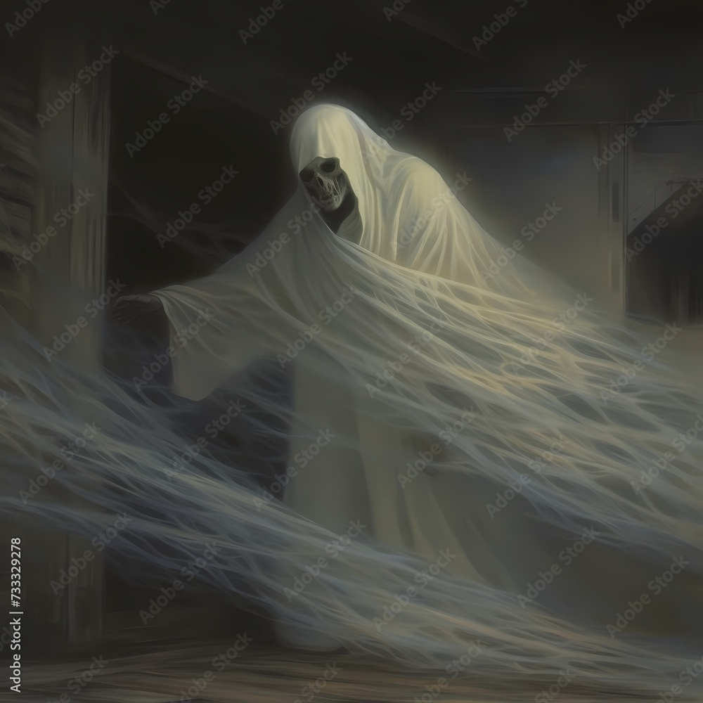Eerie Ghostlike Apparition Emerging in a Dark and Mysterious Ambiance ...