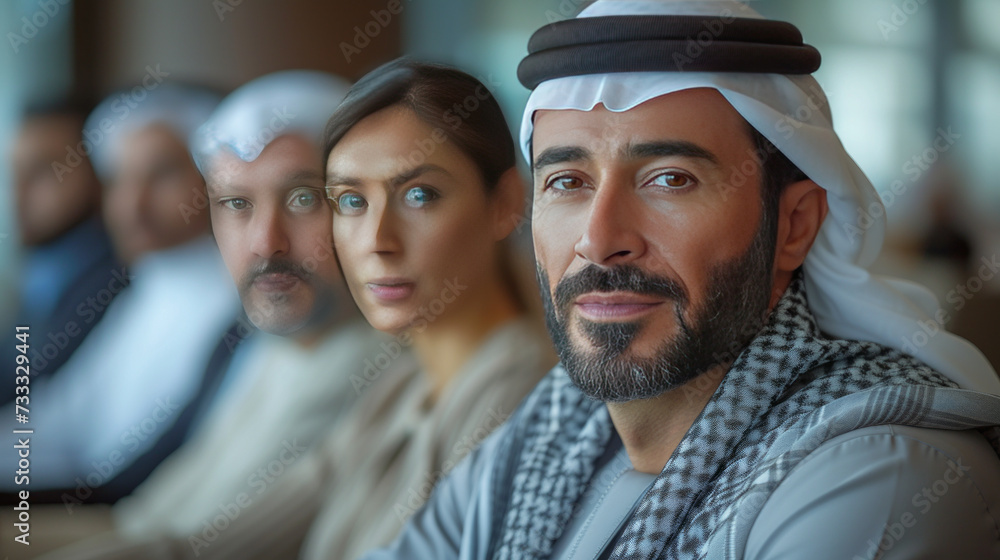 Group of middle-eastern corporate business people wearing traditional ...