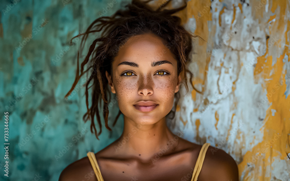 Sun-kissed caramel skin crinkles at the corners of playful brown eyes ...