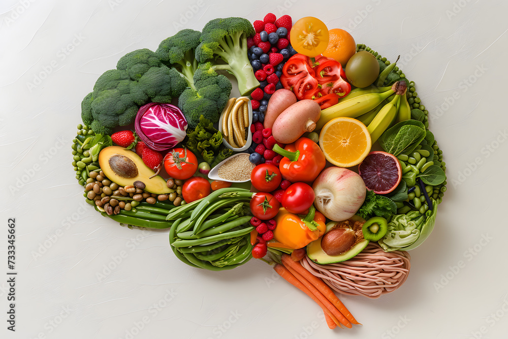 Human brain made with various different foods fruits and vegetables ...