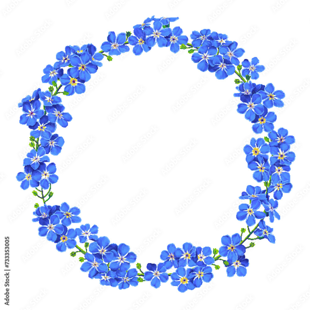 Floral botanical frame is composed of realistic blue forget-me-nots ...