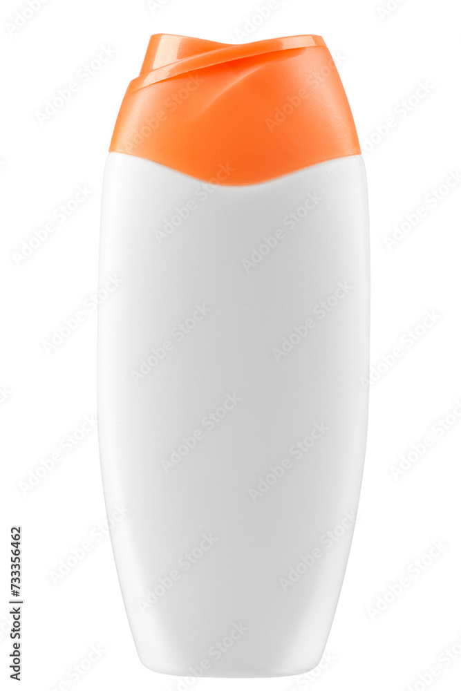 Plastic shampoo bottle with flip-top lid isolated on white background ...