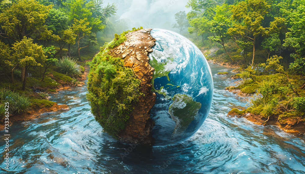 Artistic Representation of Planet Earth with Half Desertified and Half ...