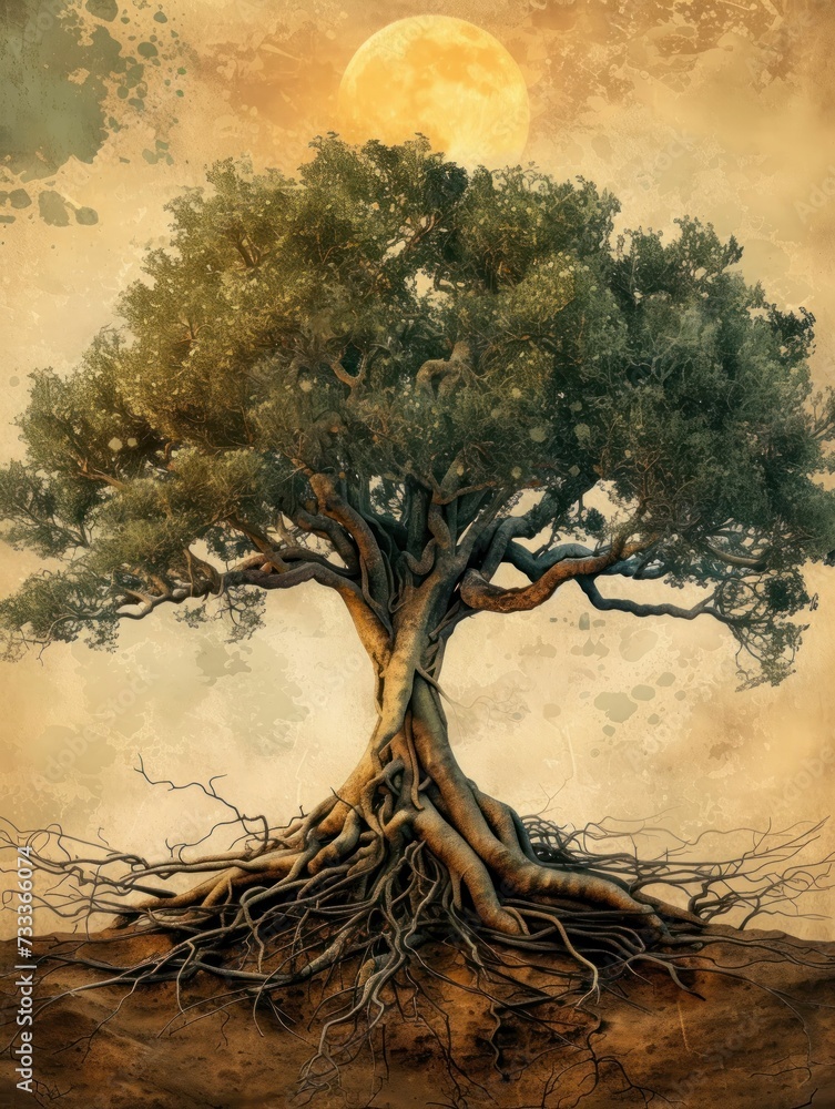 Rooted in symbolism: Illustrating an ancient tree's deep roots and ...