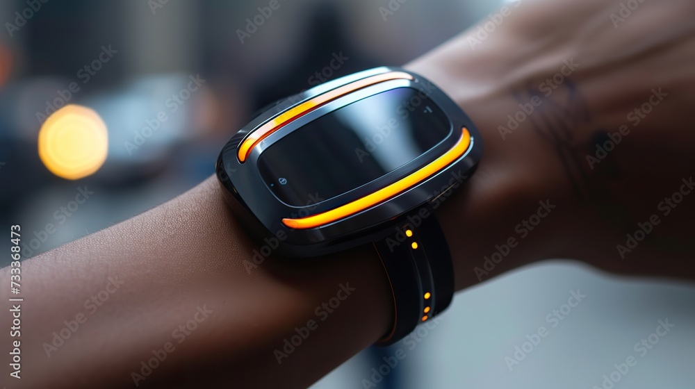 An elegant smartwatch with a luminous touch display, wrapping around ...