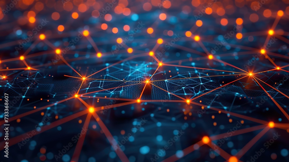 Futuristic visualization of a complex digital network with ...