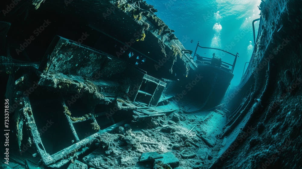 Drowning old ship interior diving wallpaper background Stock Photo ...