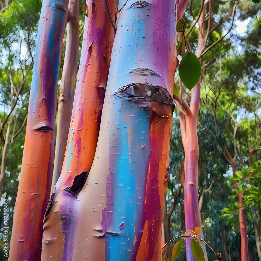 Vibrant Rainbow Eucalyptus Trees in a Lush Forest Setting Stock ...