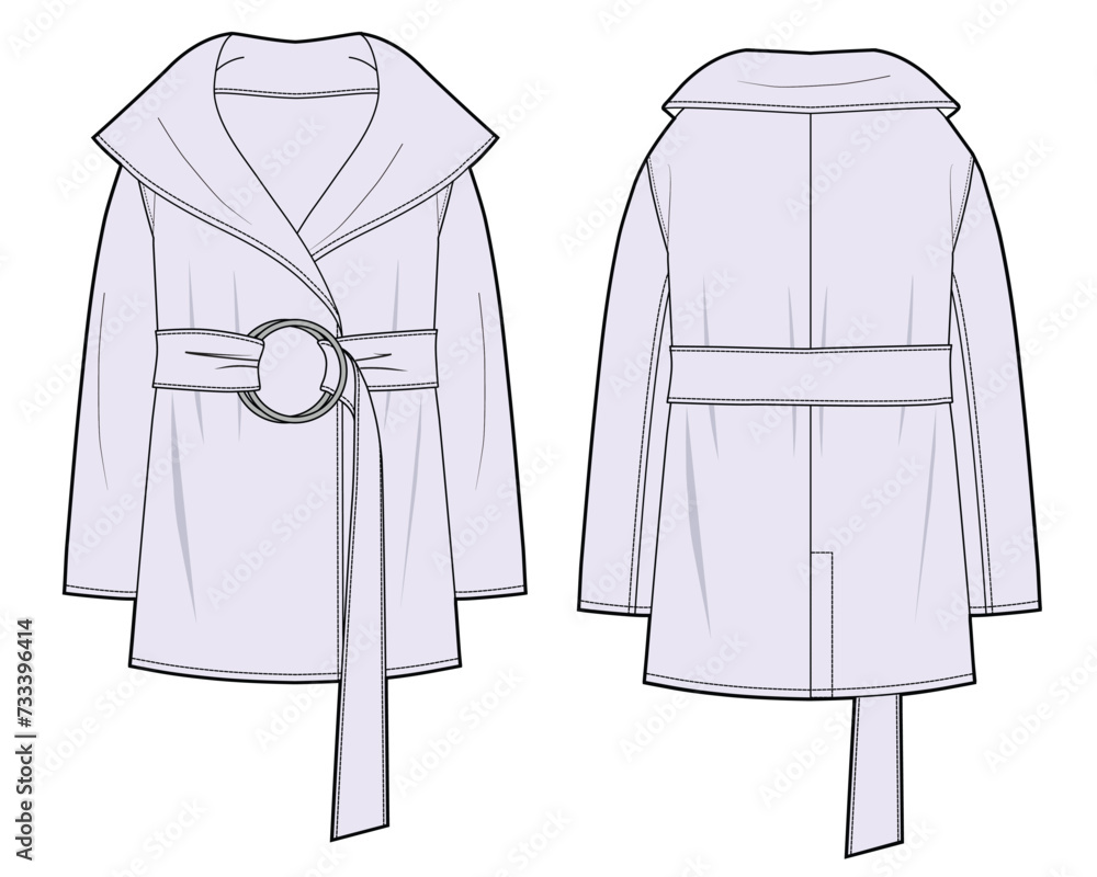 Bathrobe for fashion front and back view flat sketch vector ...
