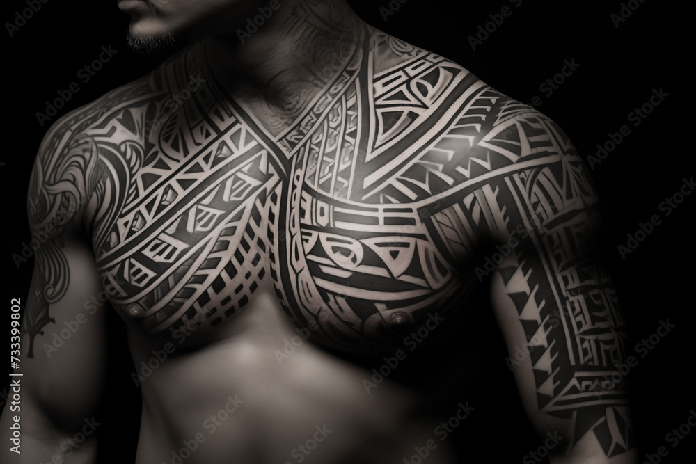 Black tribal tattoo on skin. Black tribal tattoo on back. Men's tattoo ...