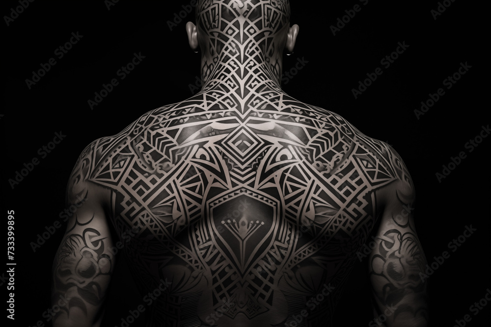 Black tribal tattoo on skin. Black tribal tattoo on back. Men's tattoo ...