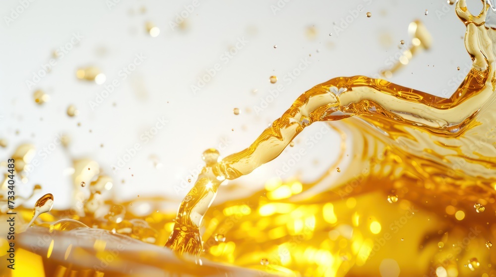 Cooking oil captured in a dynamic stop-motion sequence against a plain ...