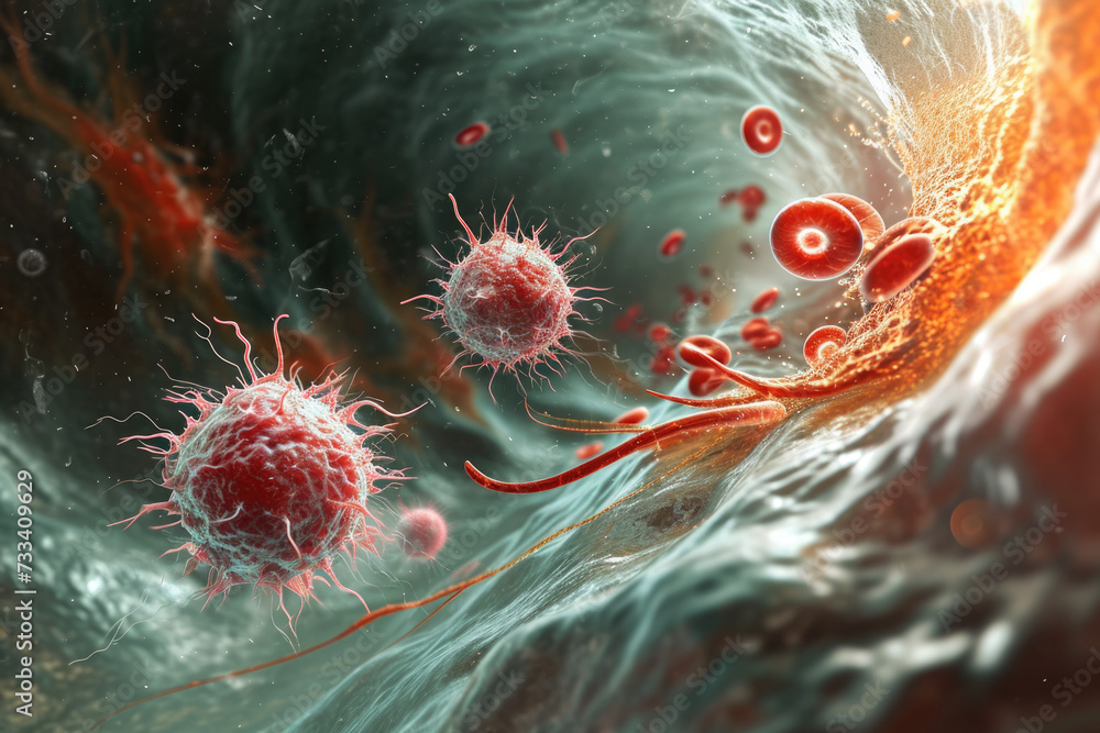 microscopic view of white blood cells attacking a parasite Stock-Foto ...