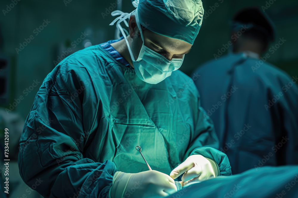 doctor performing a surgery in a operating room with a scalpel and a ...