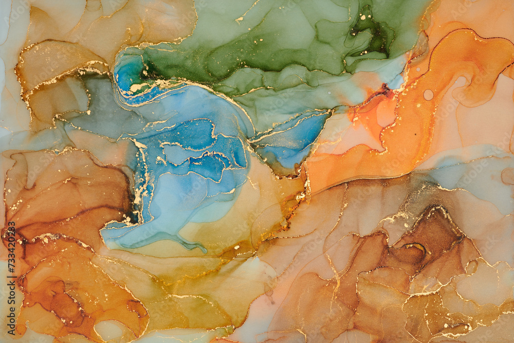Currents of translucent hues, snaking metallic swirls, and foamy sprays ...