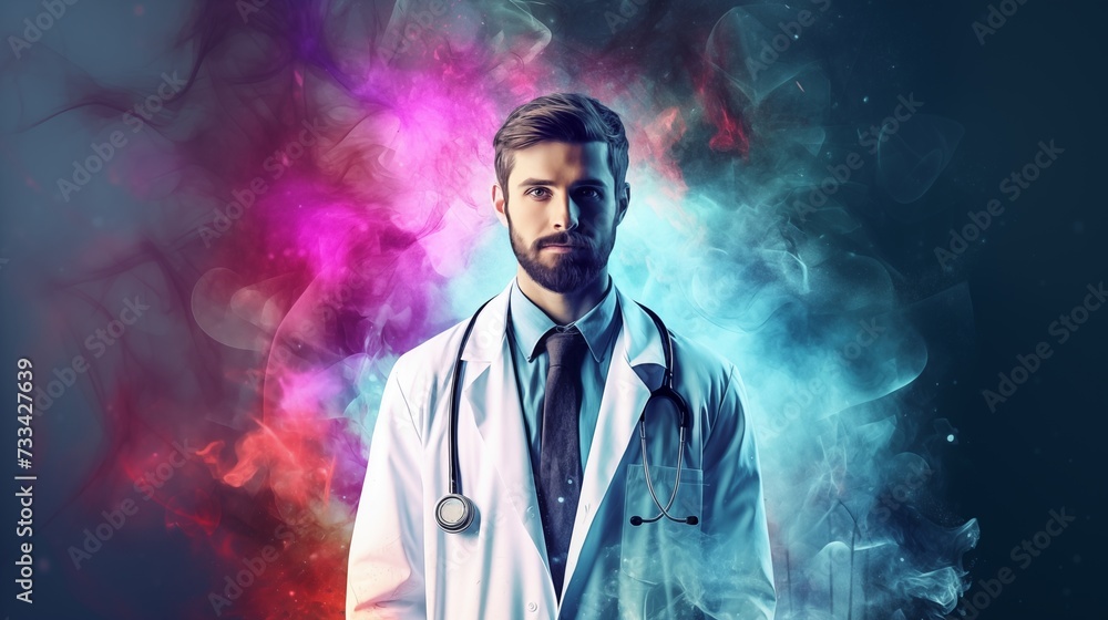 Confident male doctor stands ready to work diligently for the health of ...