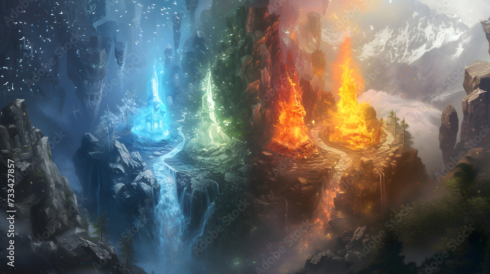 elemental based realms, concept art, video game concept, video game ...