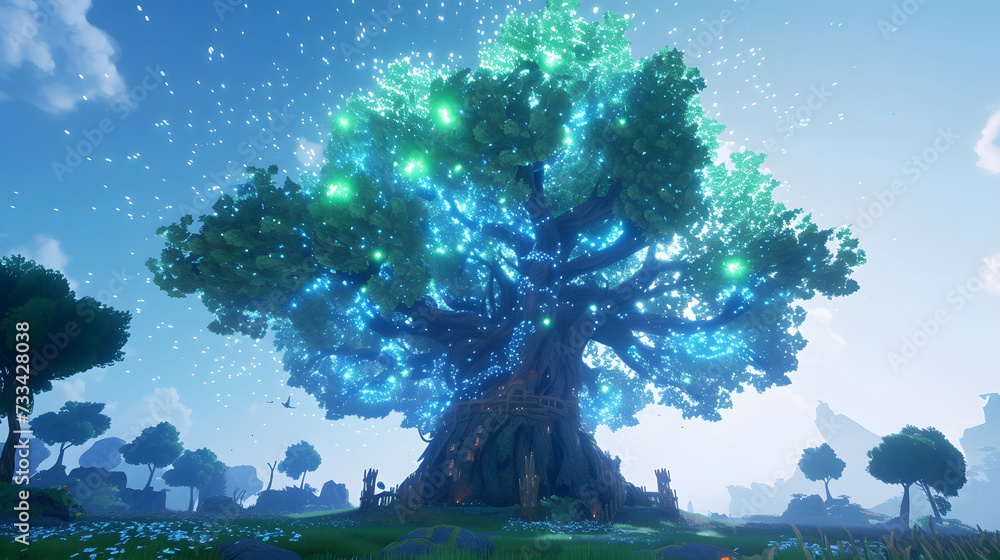 giant mystical tree serving as a hub, concept art, video game concept ...