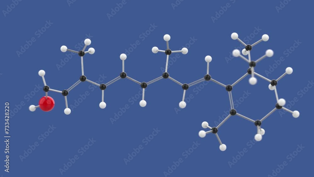Vitamin A Retinol 3D molecule structure loop animation, spinning on ...