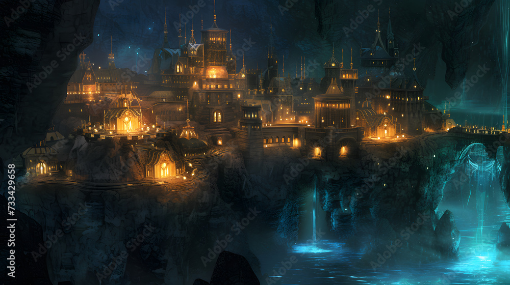 dwarven underground city, concept art, video game concept, video game ...