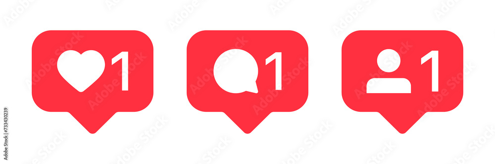 Like, comment, follower icon buttons , social media notification icons ...