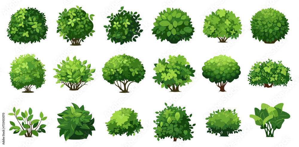 Cartoon shrub bush set. Garden green decoration bushes, illustrated ...