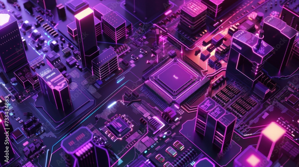 Isometric illustration of a quantum computer processing large data sets ... Isometric illustration of a quantum computer processing large data sets ...