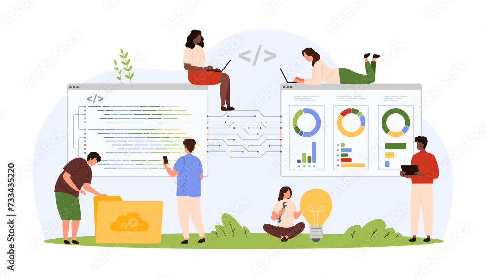 Front And Back End Software Development Tiny People Programming Developers From Agency Coding