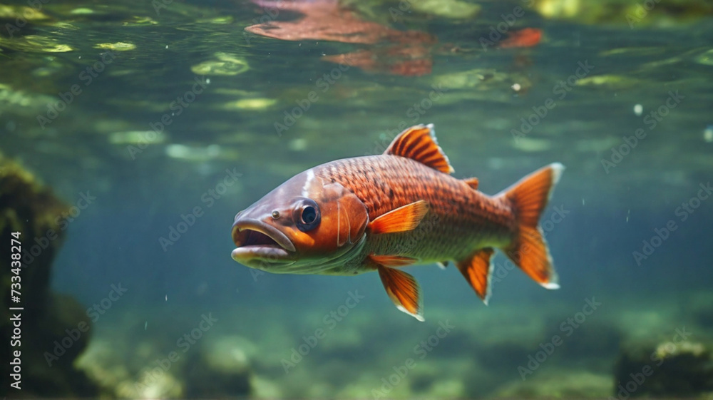 Underwater majestic view of huchen (Hucho hucho) also known as Danube ...