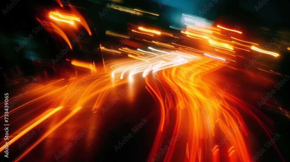 Blur curve city lights movement at night. Urban streets lights in ...