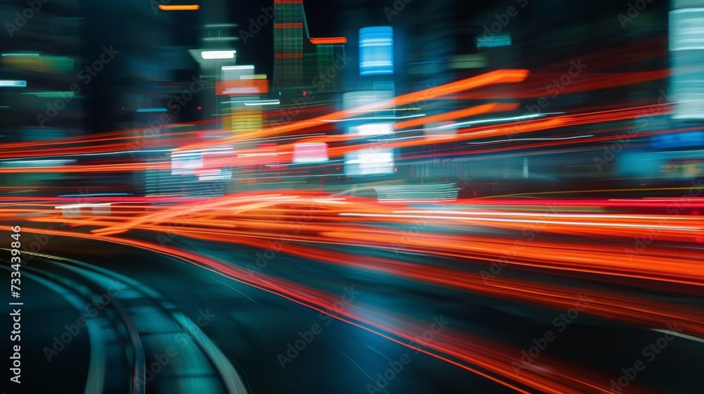 Blur curve city lights movement at night. Urban streets lights in ...