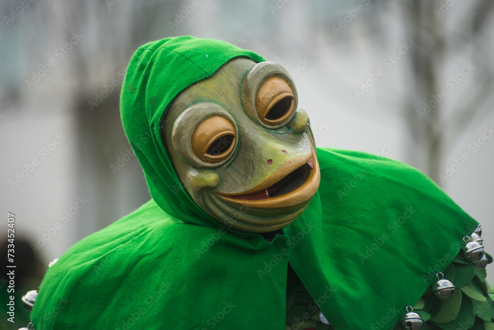 Neuenburg - Germany - 11 february 2024 - Portrait of masked frog people ...