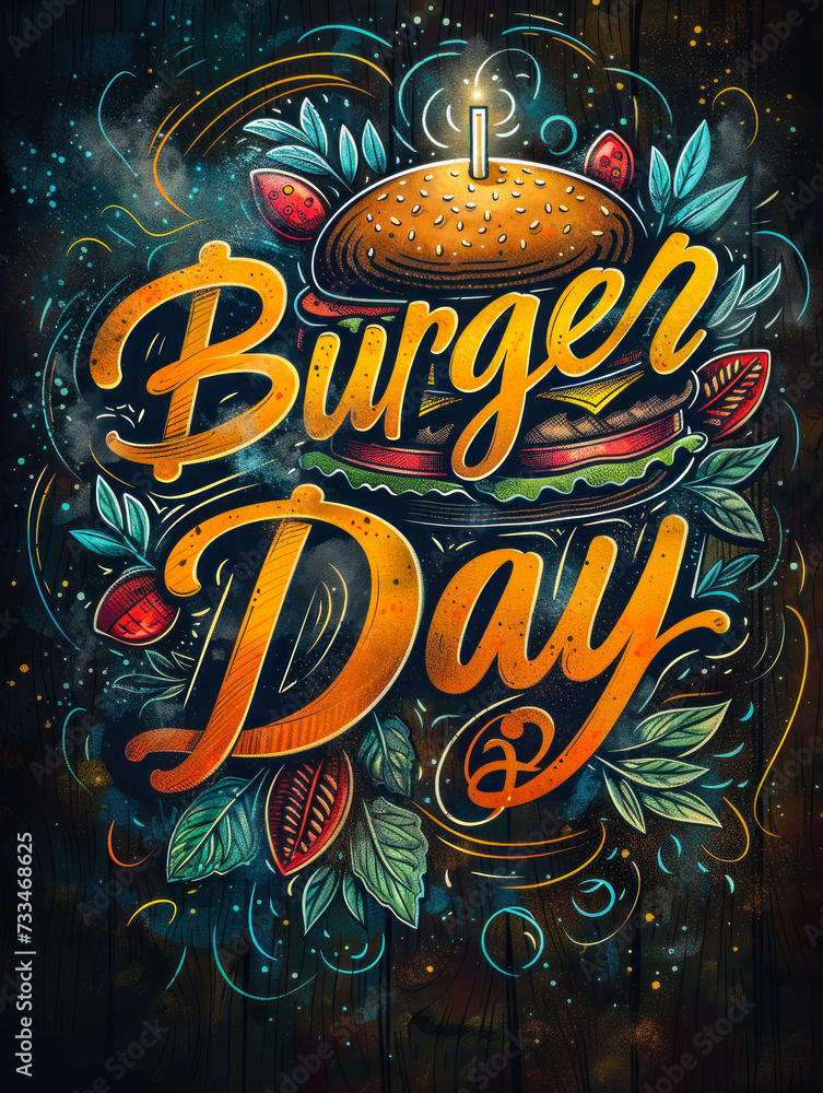 Vibrant Burger Day Poster Featuring a Delicious Burger with Dynamic ...