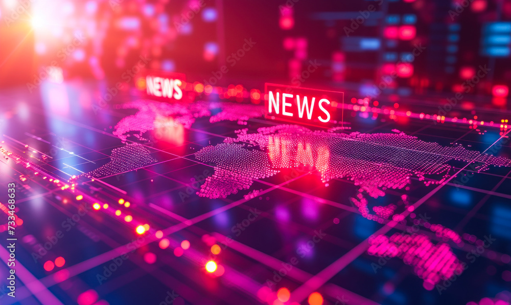 Global digital news concept with bold NEWS lettering overlaying a ...