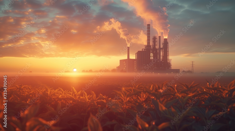 Sustainable cycle: A biomass power plant surrounded by fields of energy ...