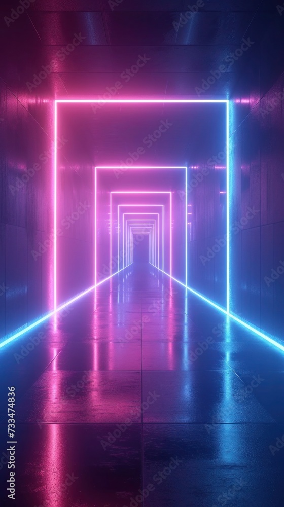 Magenta and pink neon illumination guide the way in this futuristic ...