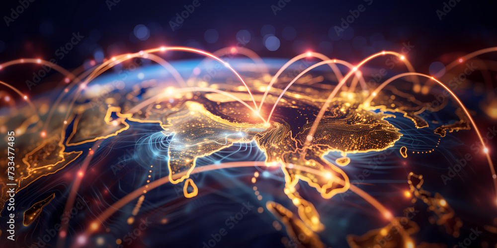 Digital map of Asia, concept of global network and connectivity, high ...