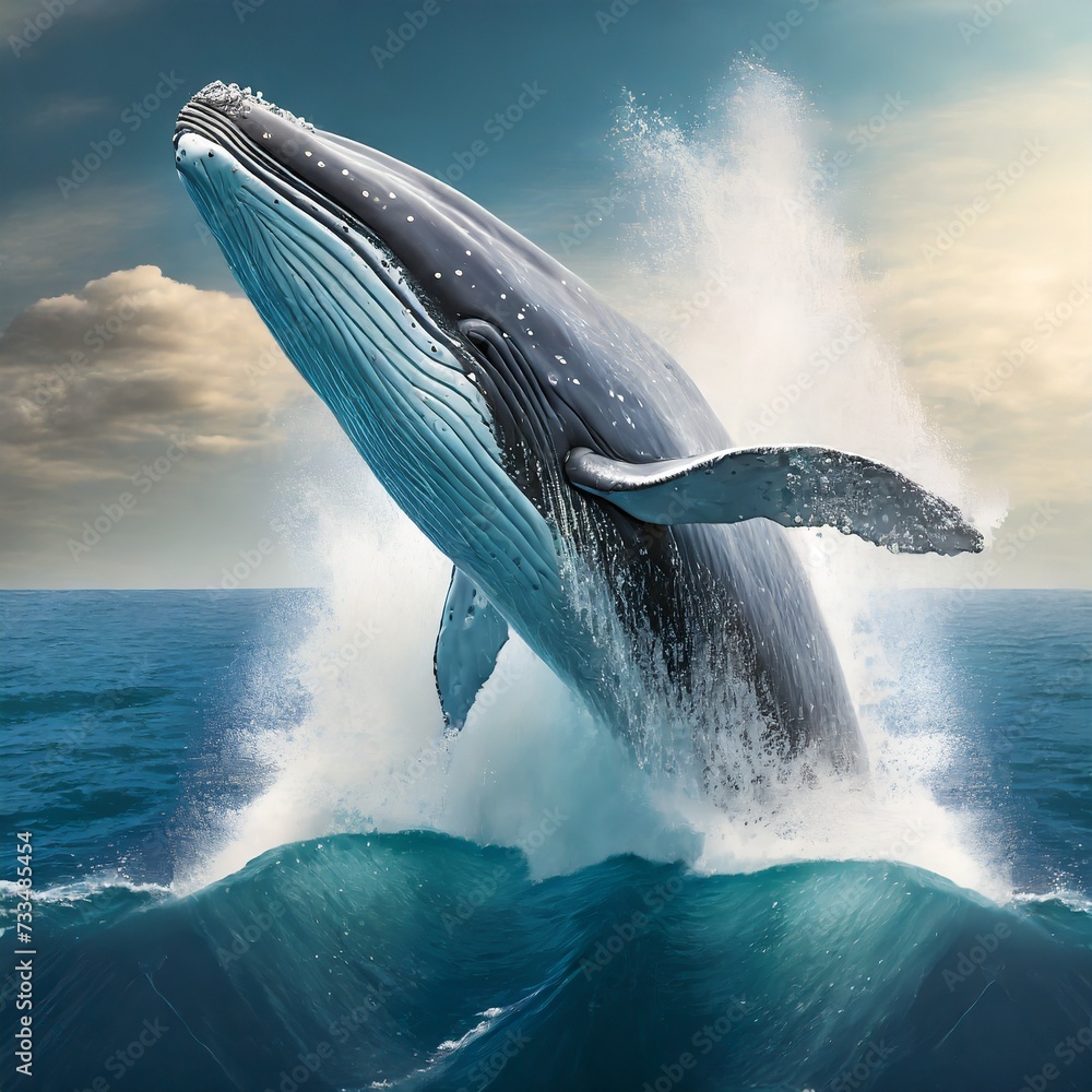 海中からジャンプする大きなクジラ Stock Photo | Adobe Stock