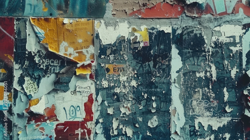 Foto de Grunge Wide Background with Old Torn Posters. Urban Graffiti ...