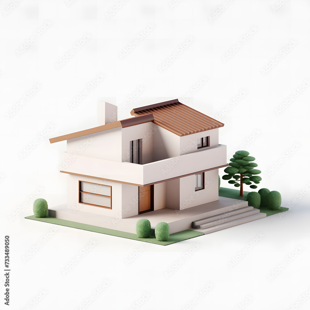 small scale model of a modern house. The house has a simple ...