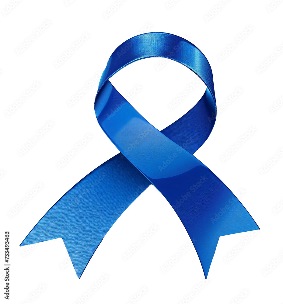 Colorectal Cancer Awareness. Blue ribbon symbol isolated on white ...