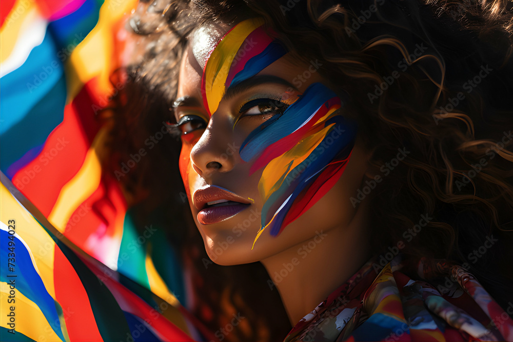 A photograph of vibrant feminist art, capturing the essence of strength ...