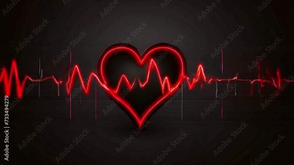Abstract Human Heart Shape With Red Cardio Pulse Line Creative