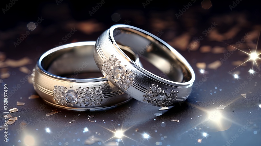 Beautiful silver background with wedding rings and stars Stock ...
