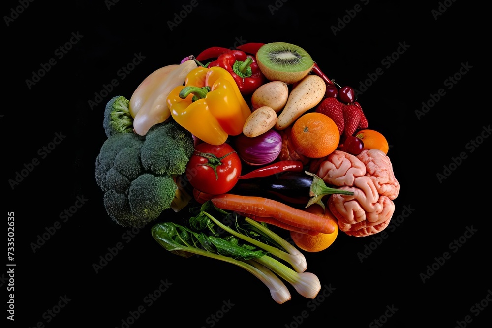 Fruit and vegetable brain model Illustrating the concept of brain food ...